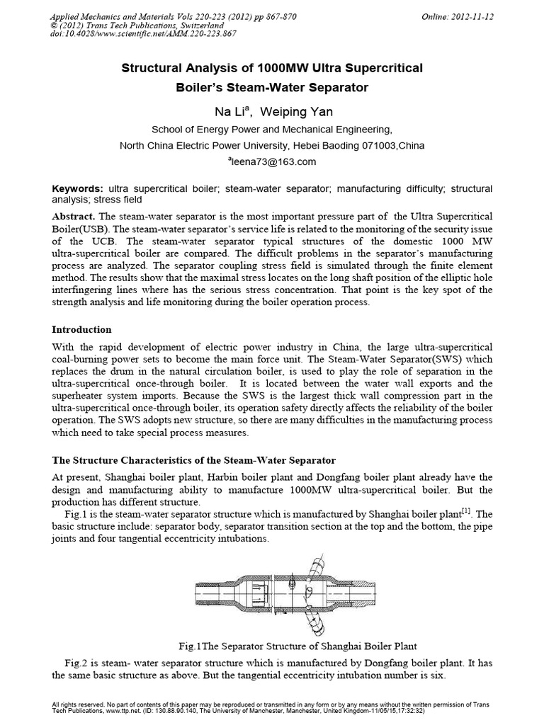 Structural Analysis of 1000MW Ultra Supercritical Boiler's Steam-Water ...