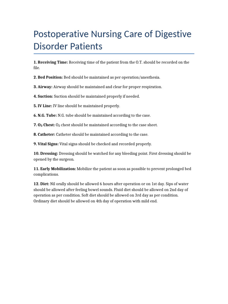 Postoperative Nursing Care | PDF