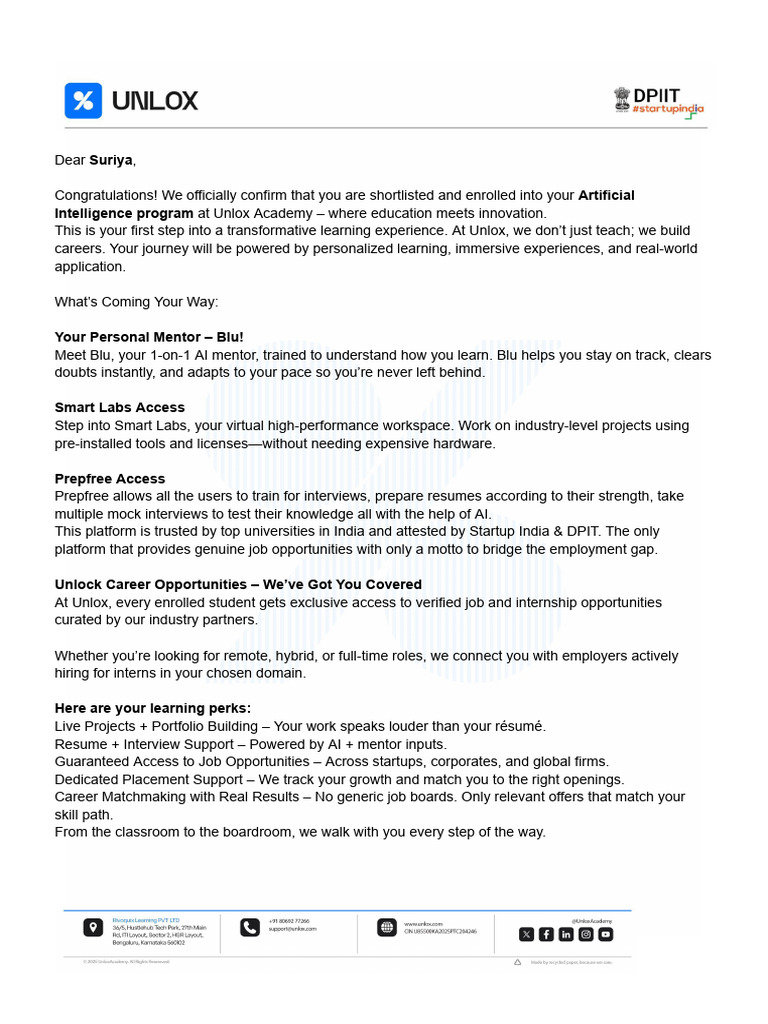 Confirmation Letter - Suriya | PDF | Artificial Intelligence ...
