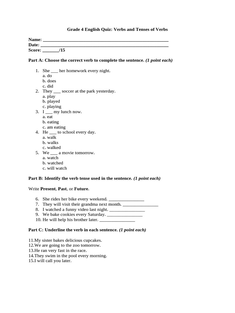 Grade 4 English Quiz | PDF