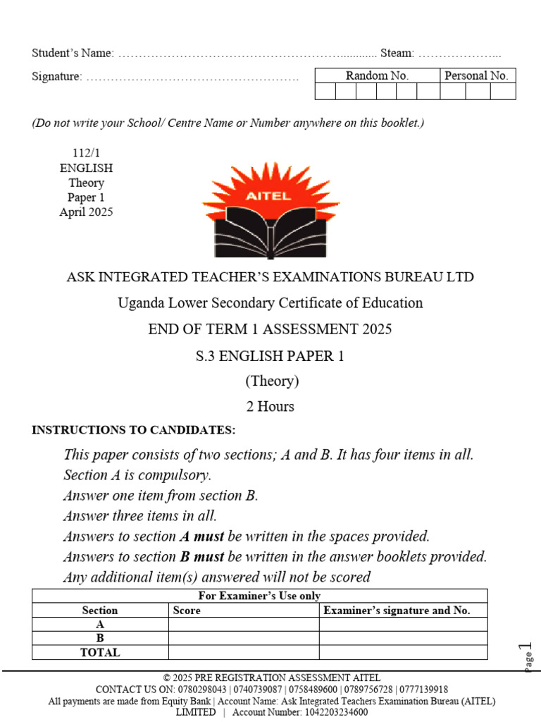Eot 1 English 1 Uce S.3 Aitel | PDF | Maize | Agriculture