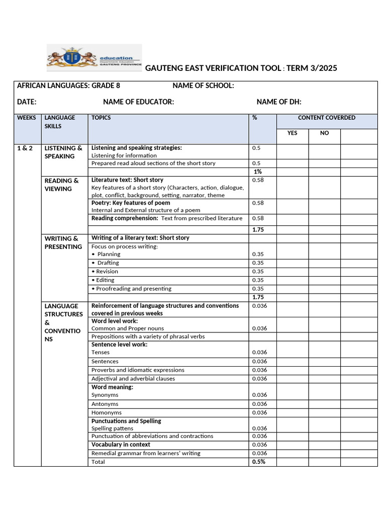 Grade 8 Verification Tool | PDF | Reading Comprehension | Vocabulary