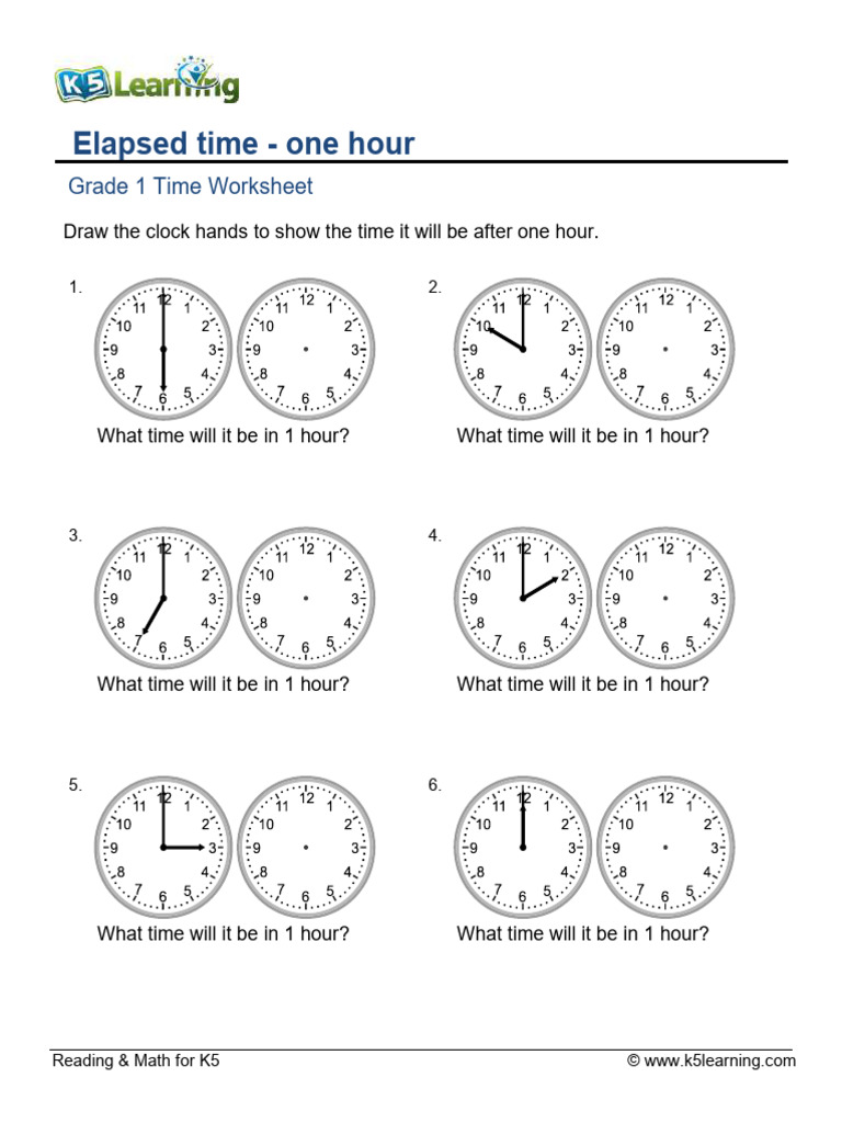 Grade 1 Elapsed Time One Hour B | PDF