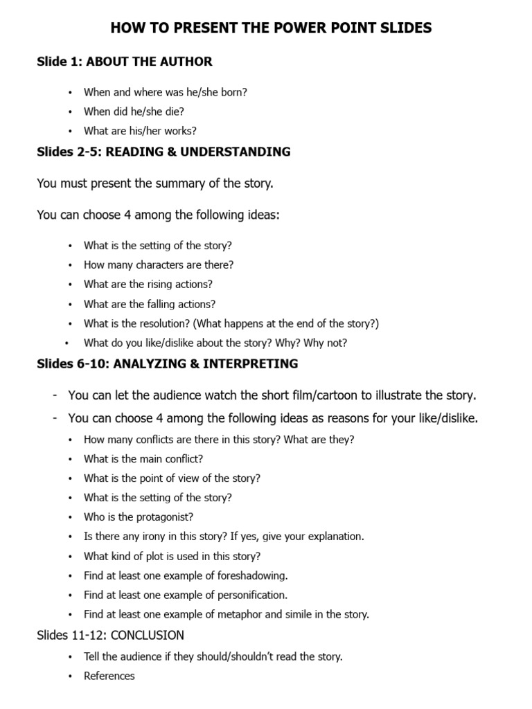 Short Story Presentation Guide | PDF