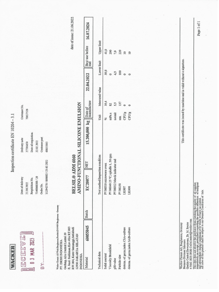 Belsil Adm 6060 Amino-Functional Silicone Elastomer 03.23 | PDF