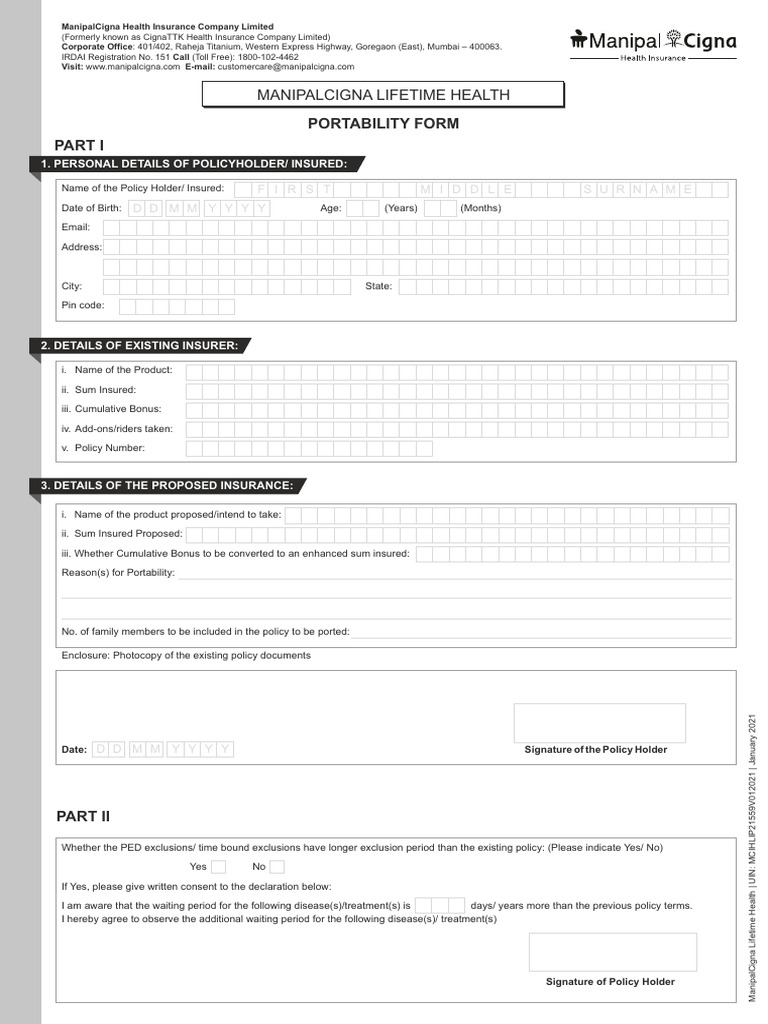 LifetimeHealth PortabilityForm | PDF