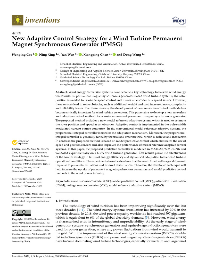 New Adaptive Control Strategy For A Wind Turbine Permanent Magnet ...