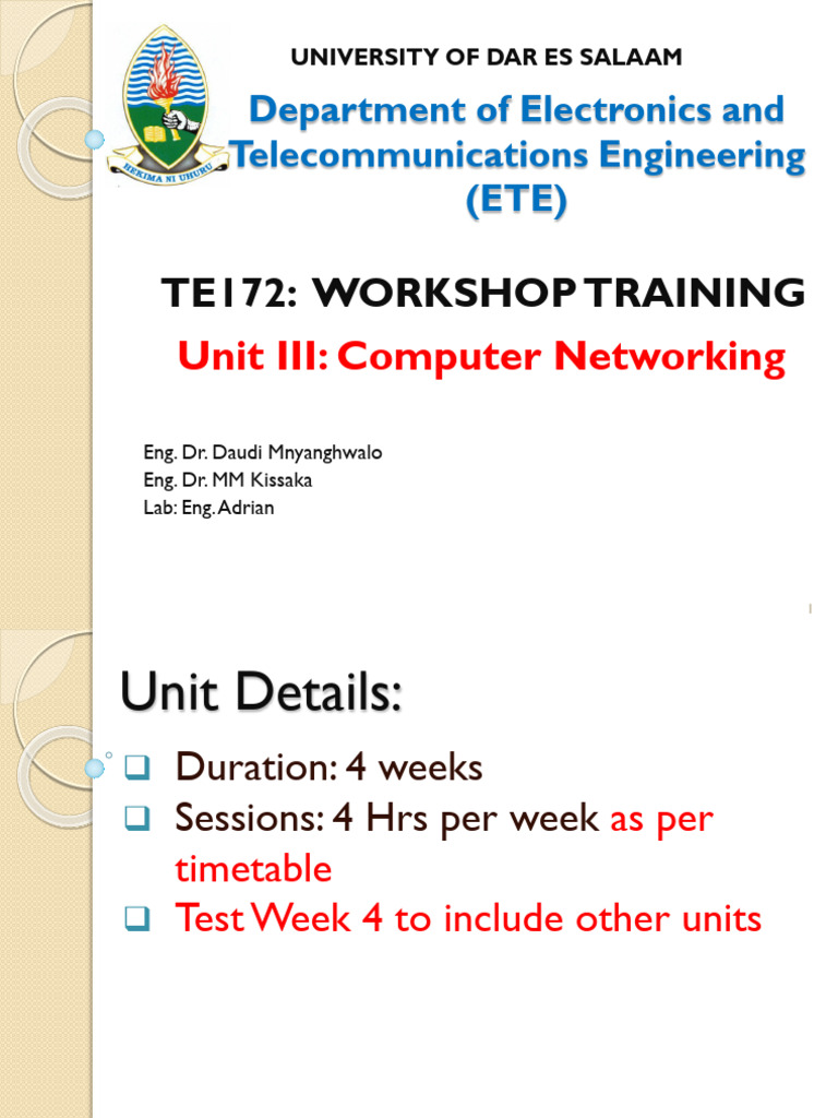 TE172 Unit III - Computer Network Workshop - 2024 | PDF | I Pv6 | Computer Network