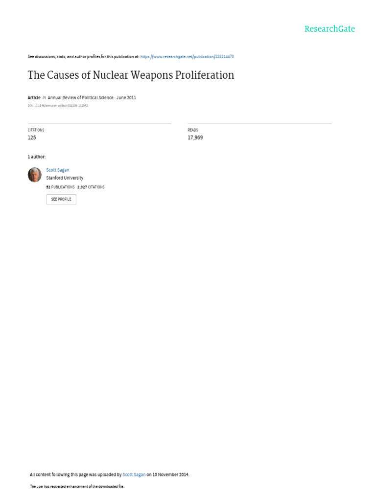 The Causes of Nuclear Weapons Proliferation | PDF | Nuclear ...