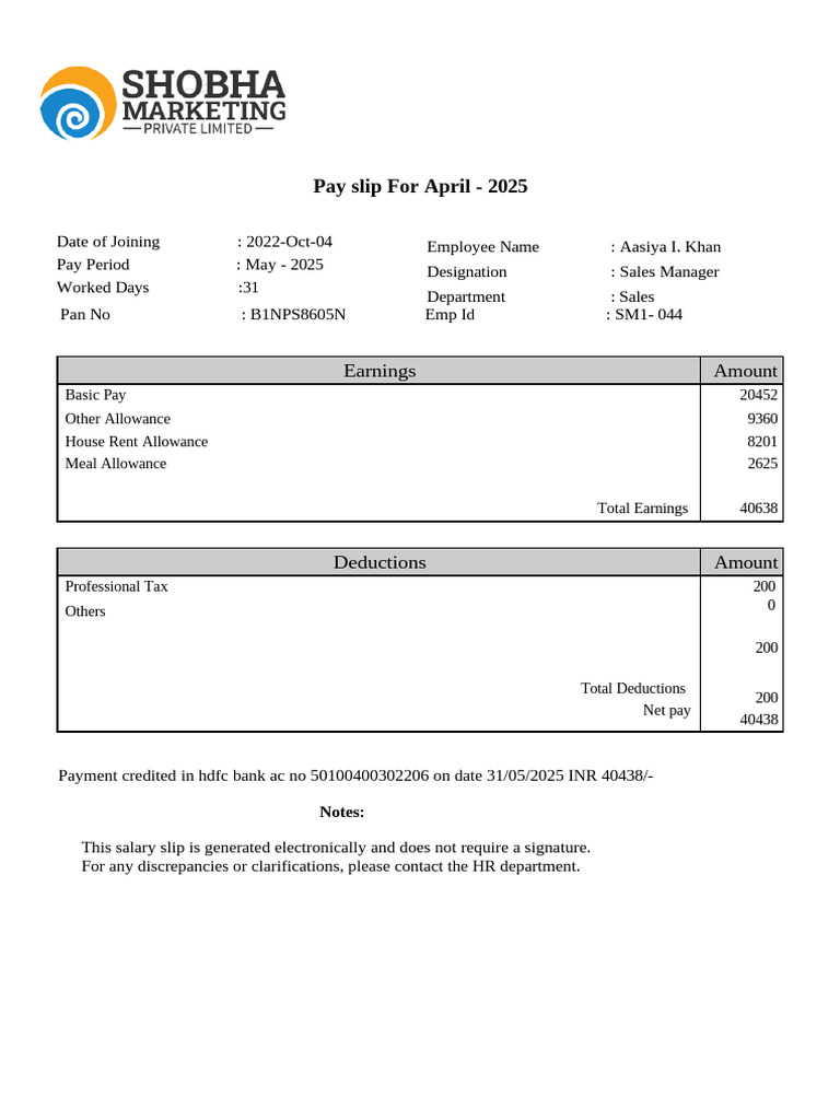 Jayashree Payslip April May June | PDF | Paycheck | Payments
