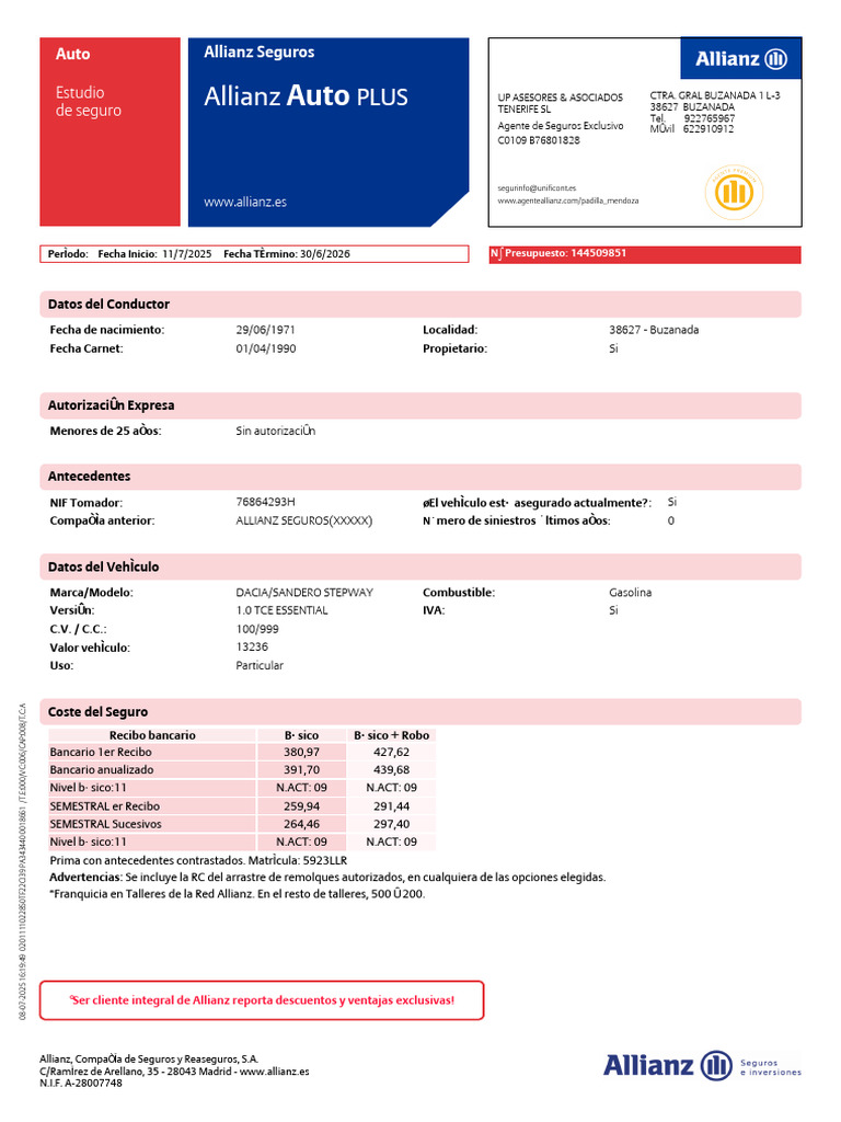 Proyecto Beatriz Chedas Dacia Sandero | PDF | Seguro | Reaseguro