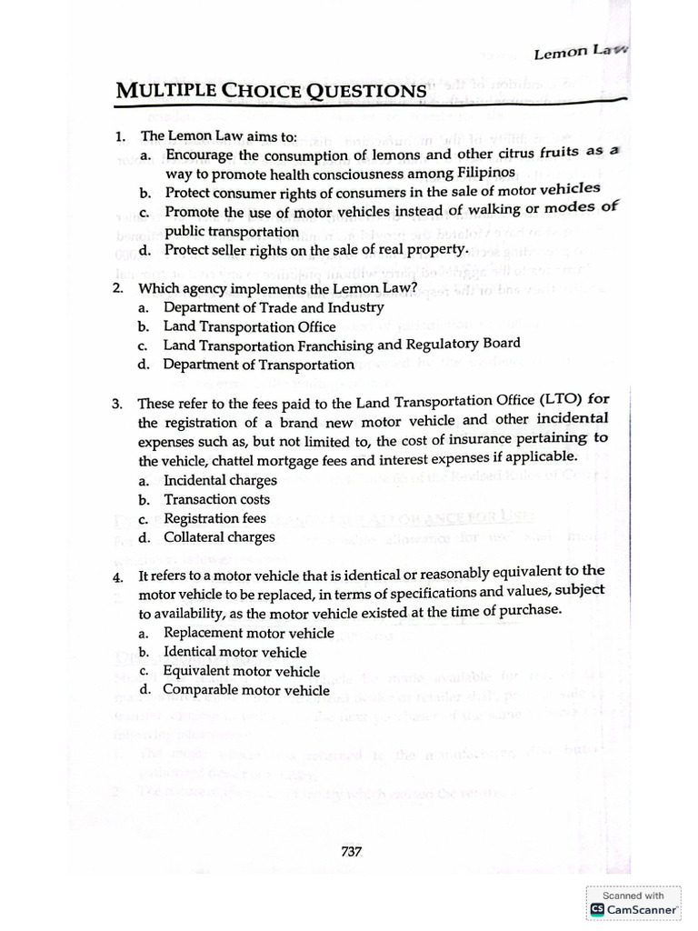 Lemon Law Questions | PDF