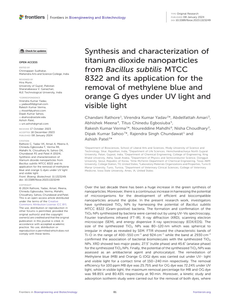 Synthesis and characterization of titanium dioxide nanoparticles from ...