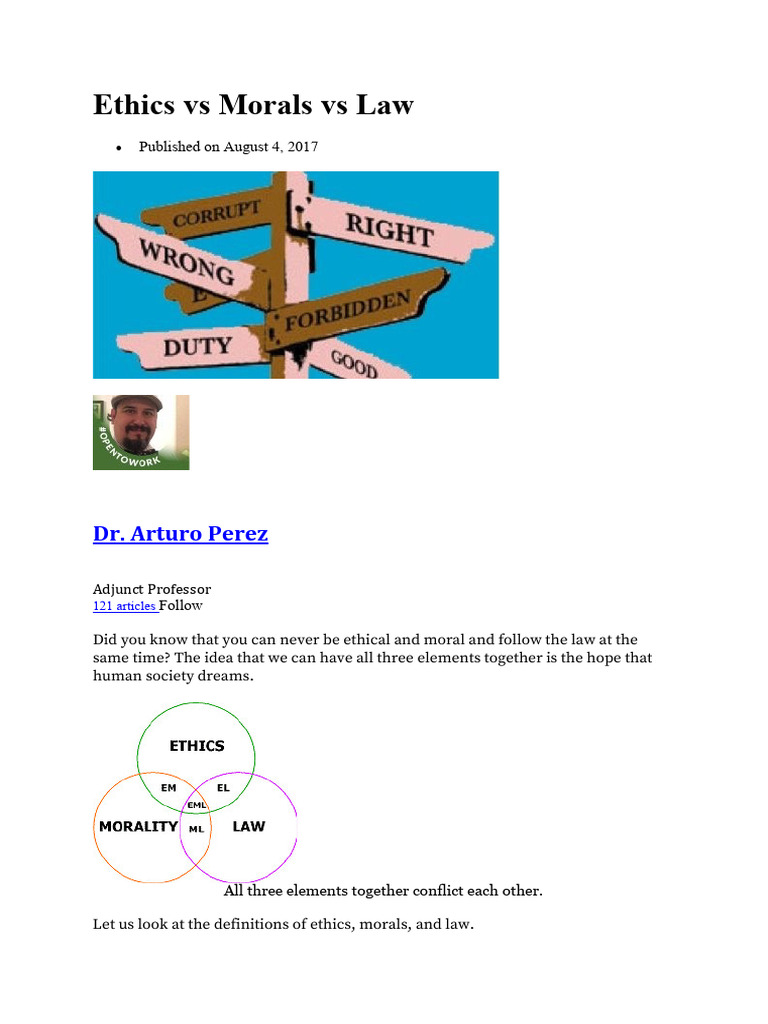 Ethics Vs Morals Vs Law (INFL) | PDF | Morality | Social Psychology