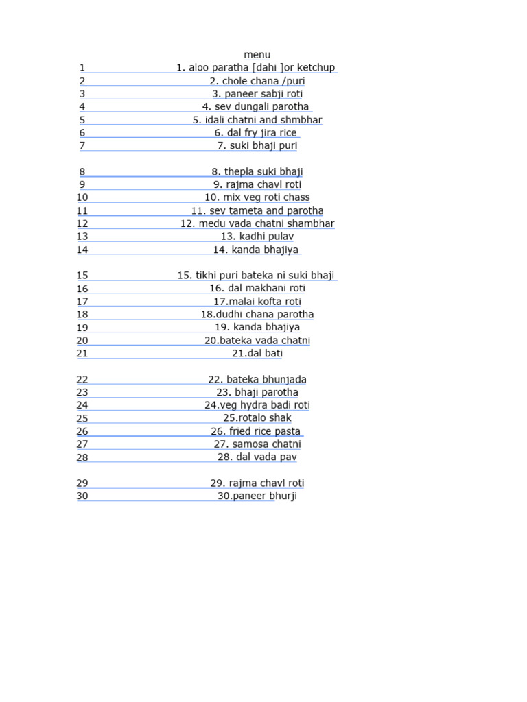 Tiffin Menu | PDF