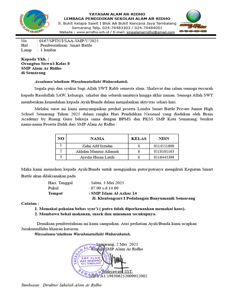 Pemberitahuan Lomba Smart Battle 2025 | PDF