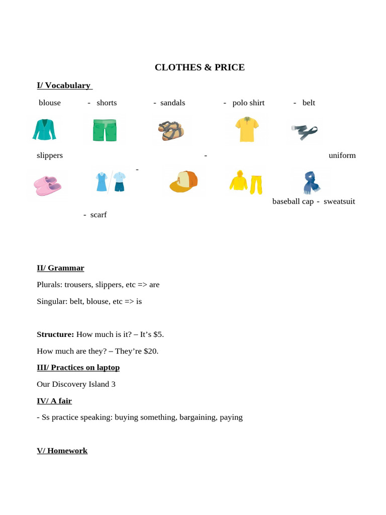Clothes Vocabulary and Pricing Guide | PDF
