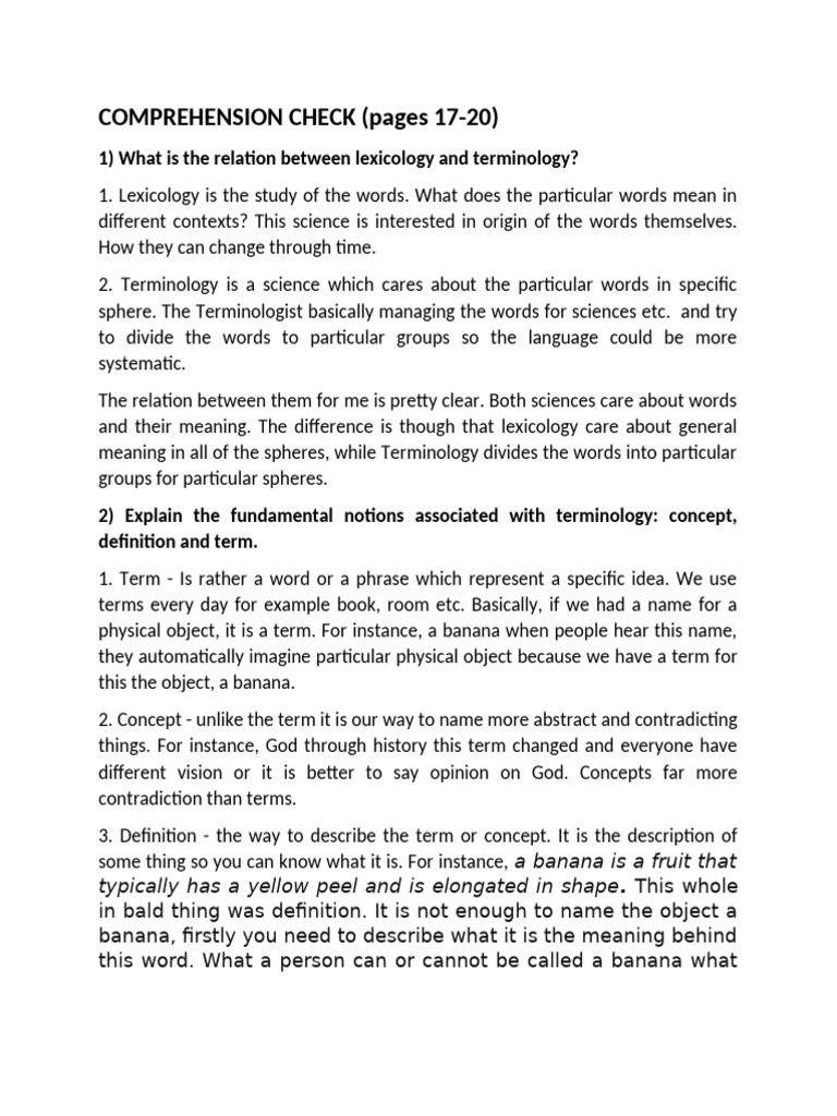 Comprehension Check (Pages 17-20) | PDF | Concept | Word