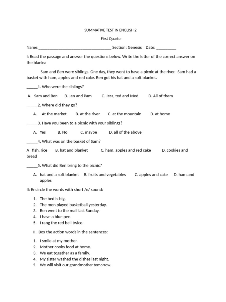Summative Test in English 2 | PDF
