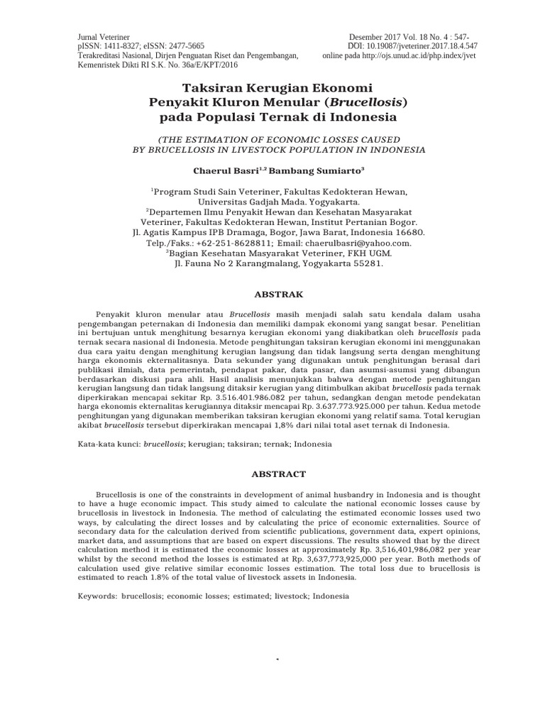 Kerugian Ekonomi Brucellosis Ternak Indonesia | PDF
