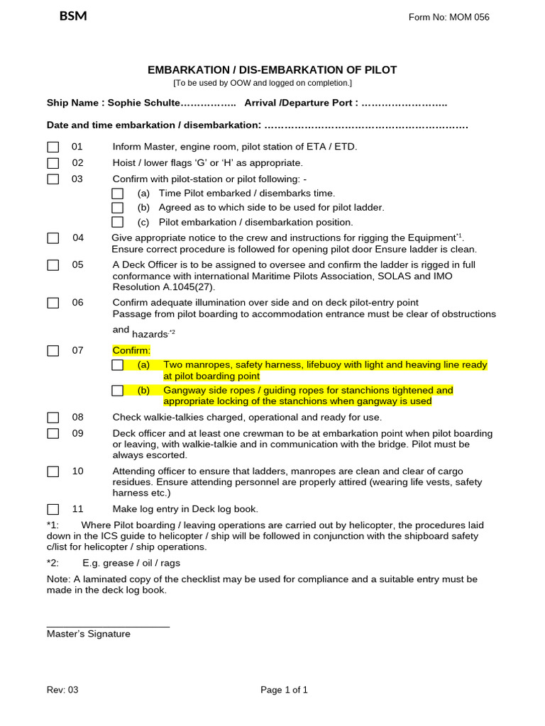 MOM 056 - Embarkation Disembarkation of Pilot (Rev 3) | PDF ...