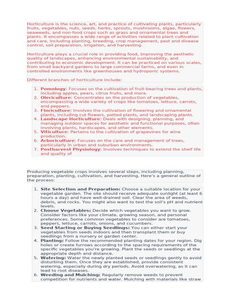 Horticulture Meaning and Intro | PDF | Vegetables | Horticulture