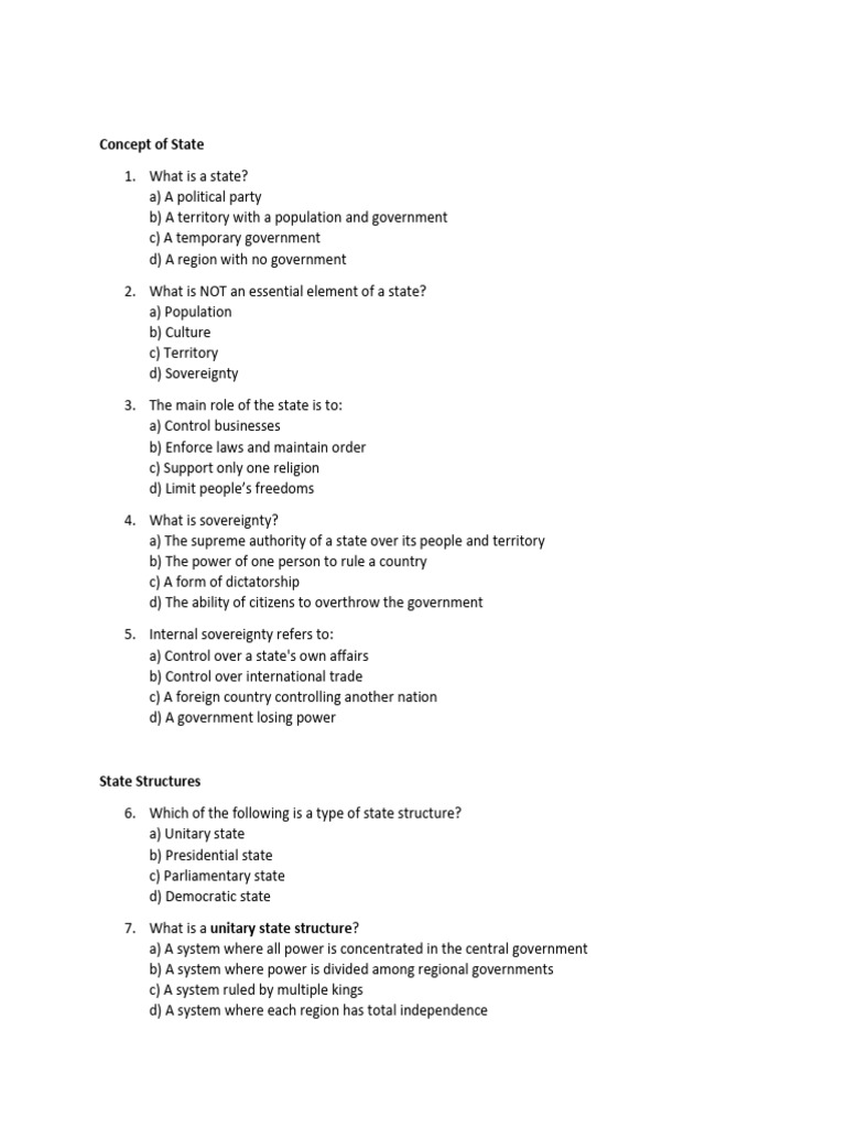 Grade 7 Unit 2 Questions | PDF | Federalism | World Politics