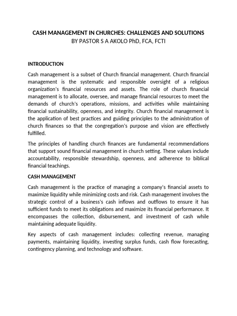 Cash Management in Churches | PDF | Expense | Market Liquidity