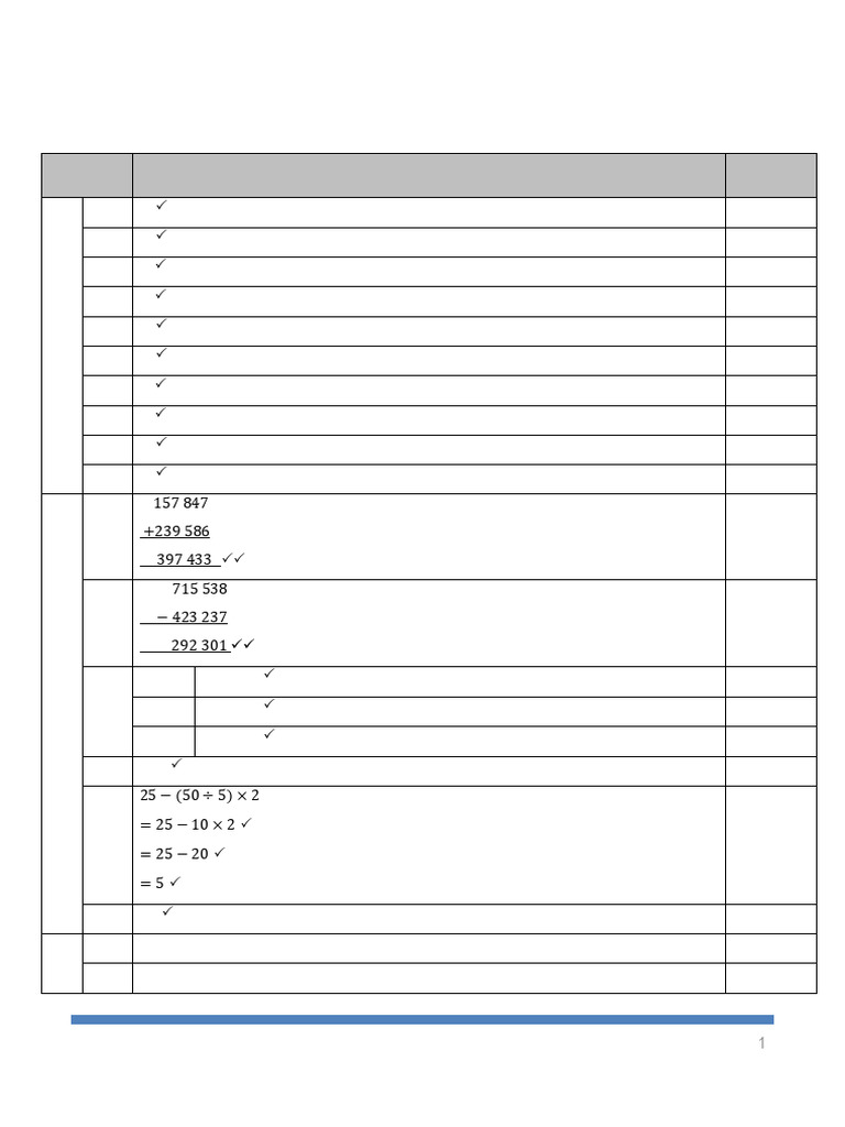 Grade 6 Term 1 Maths Test Memo | PDF | Subtraction | Arithmetic