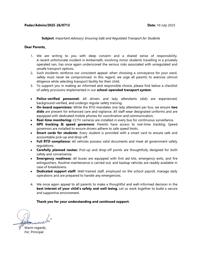 Student Transport Safety Advisory 2025 | PDF | Safety | Transport