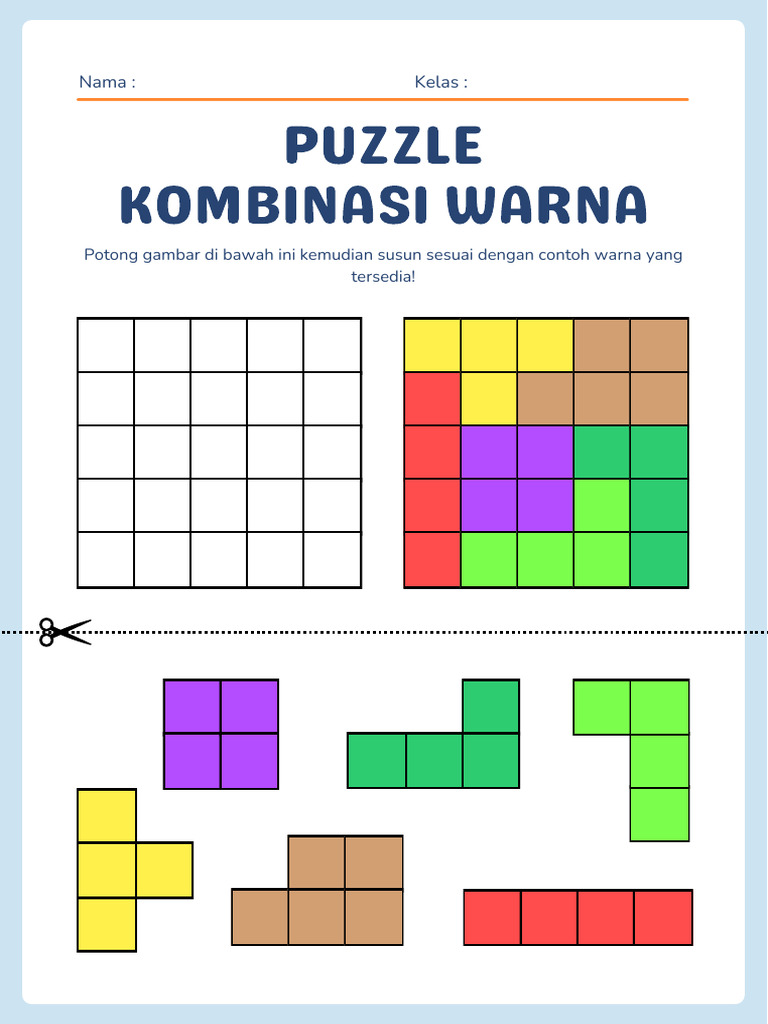 Puzzle Kombinasi Warna Lembar Kerja Seni Kerajinan Coding Aktivitas ...