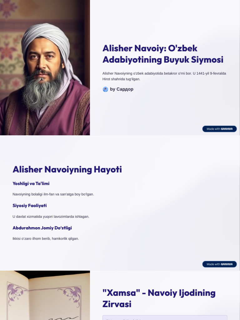 Alisher Navoiy Ozbek Adabiyotining Buyuk Siymosi | PDF