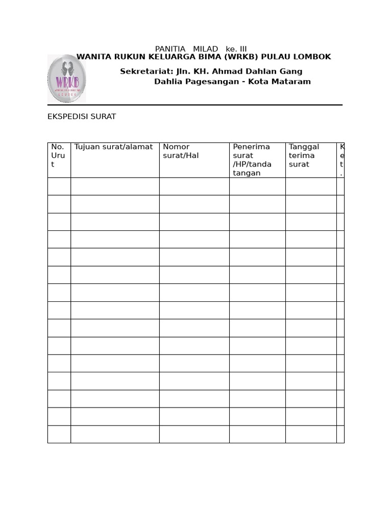 Form Ekspedisi Surat Milad 3 | PDF