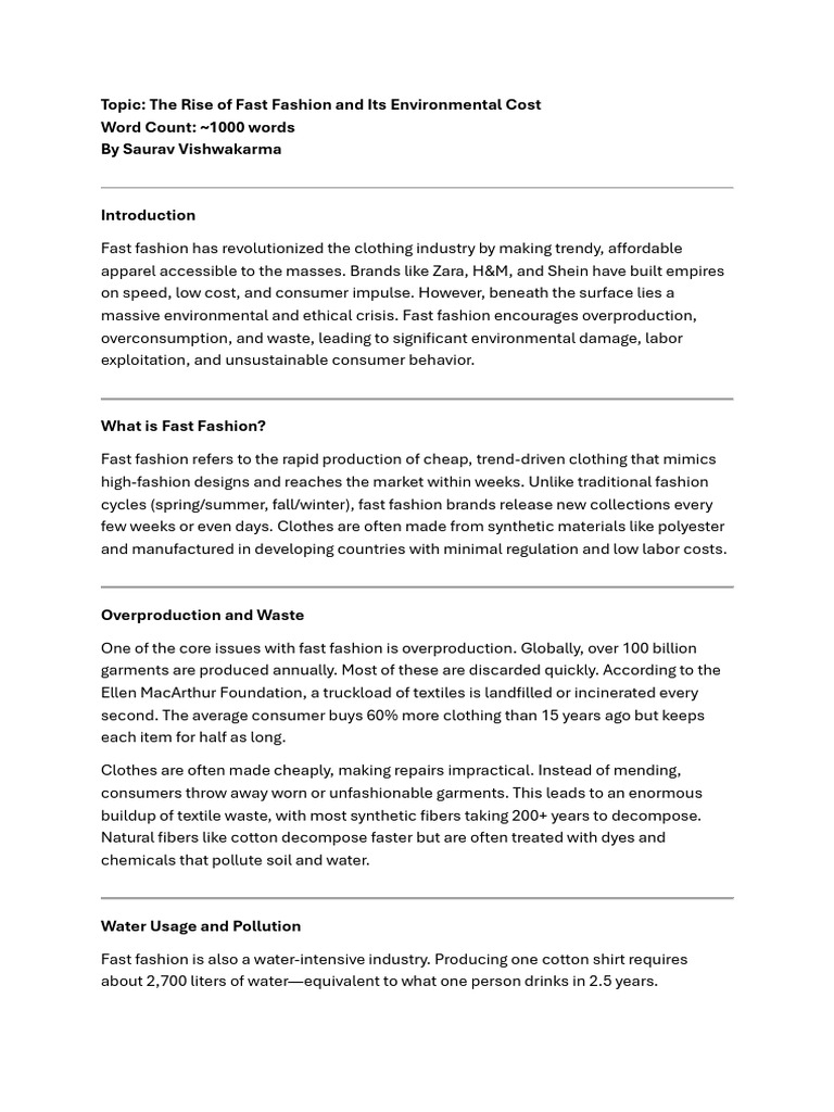 The Rise of Fast Fashion and Its Environmental Cost | PDF | Textiles ...