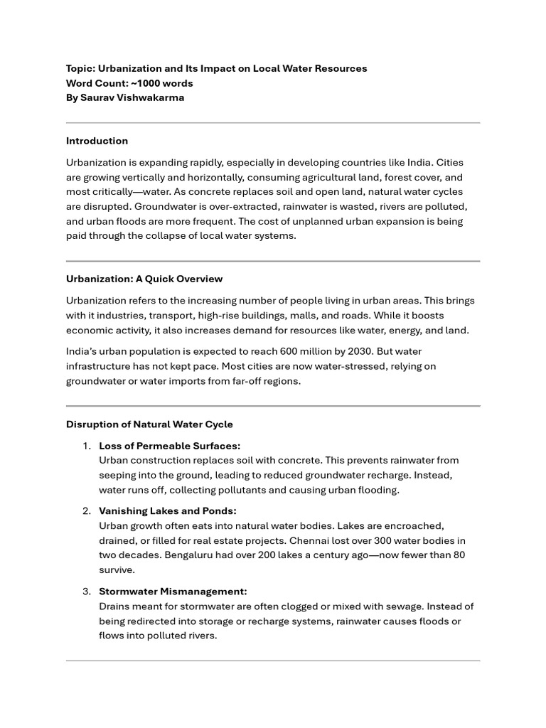 Urbanization and Its Impact On Local Water Resources | PDF ...
