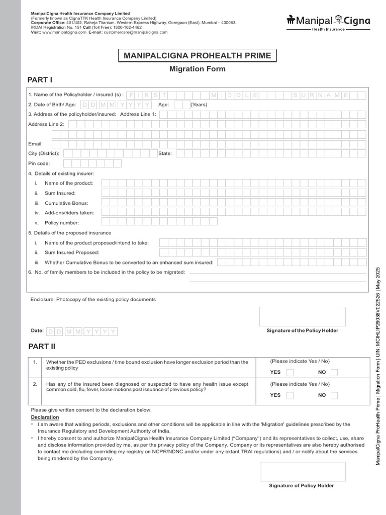 ProHealthPrime MigrationForm | PDF