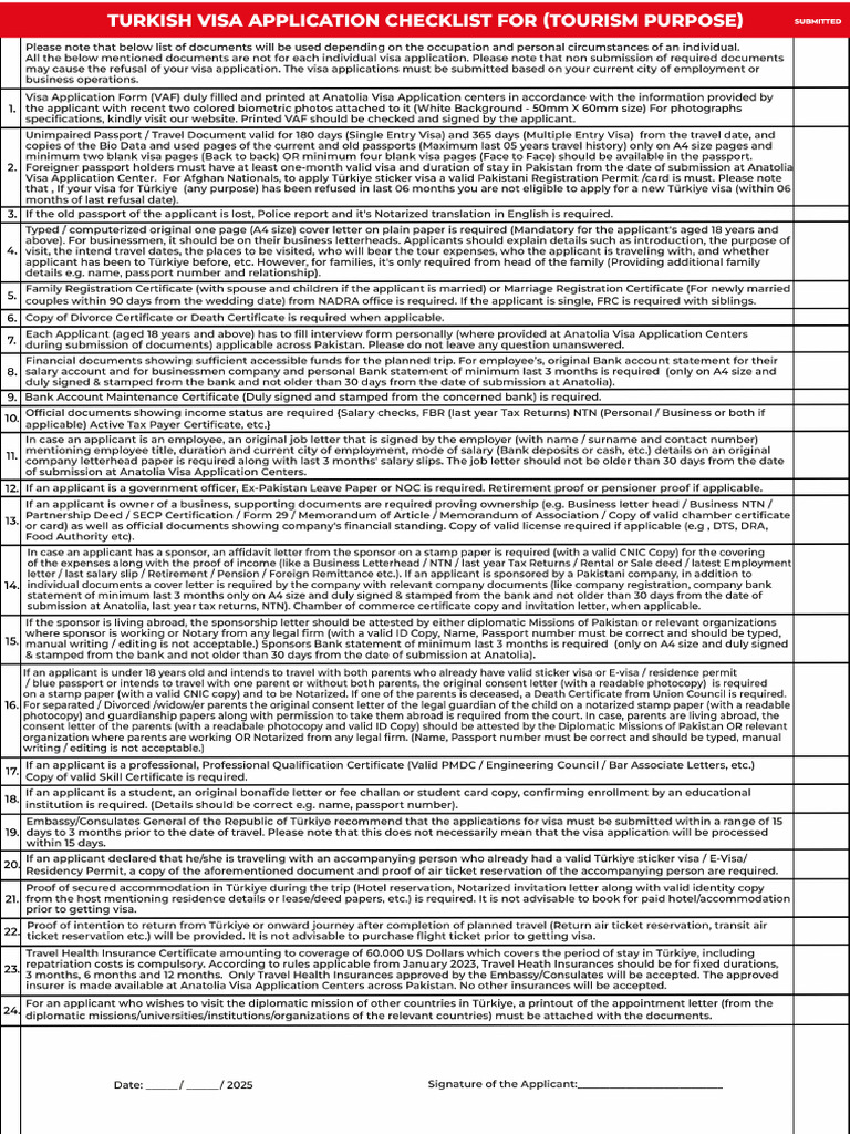 Checklist Form Tourism | PDF