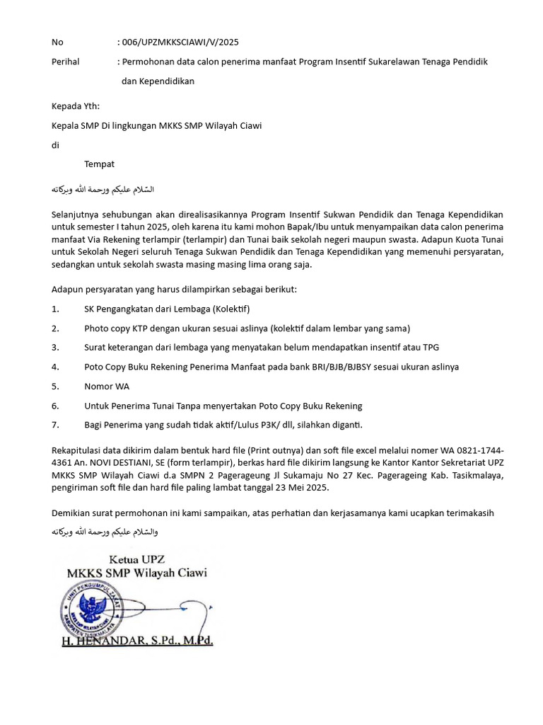 Permohonan Data Calon Penerima Manfaat Sukwan PTK SMP | PDF