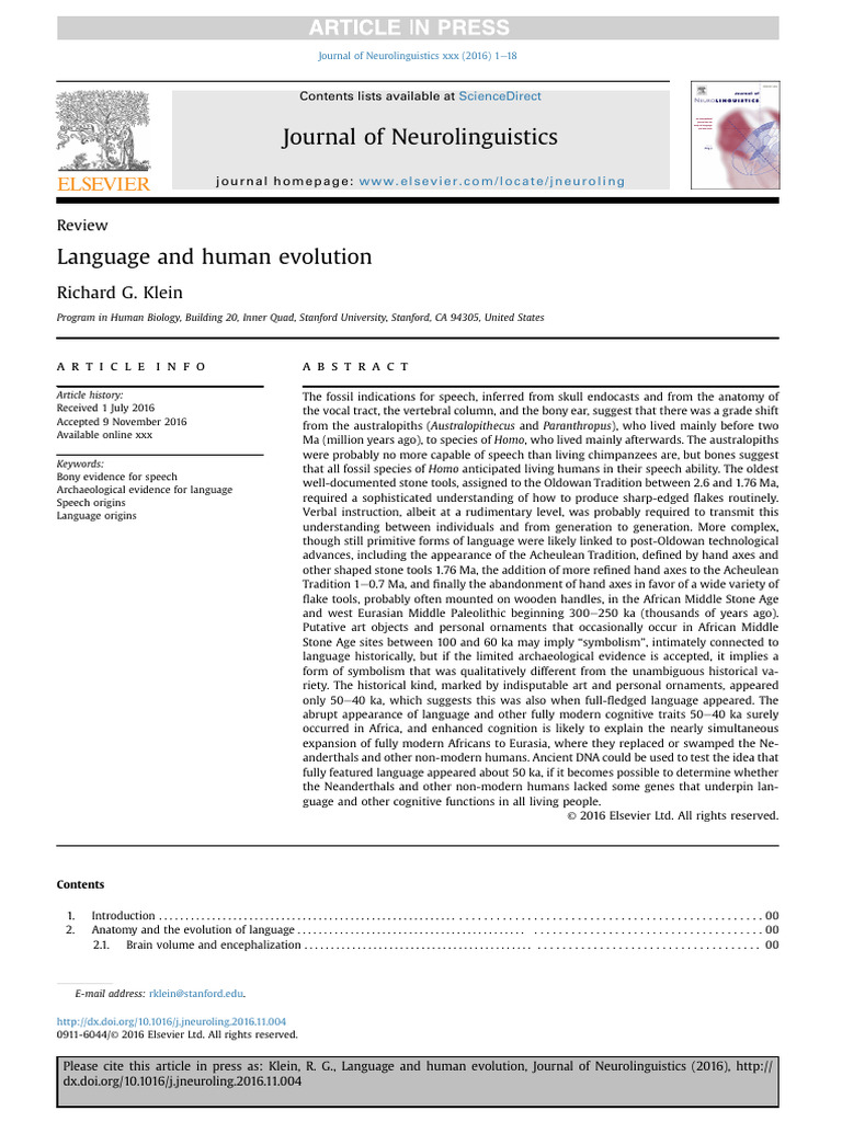 Language and Human Evolution | PDF | Homo | Human Evolution
