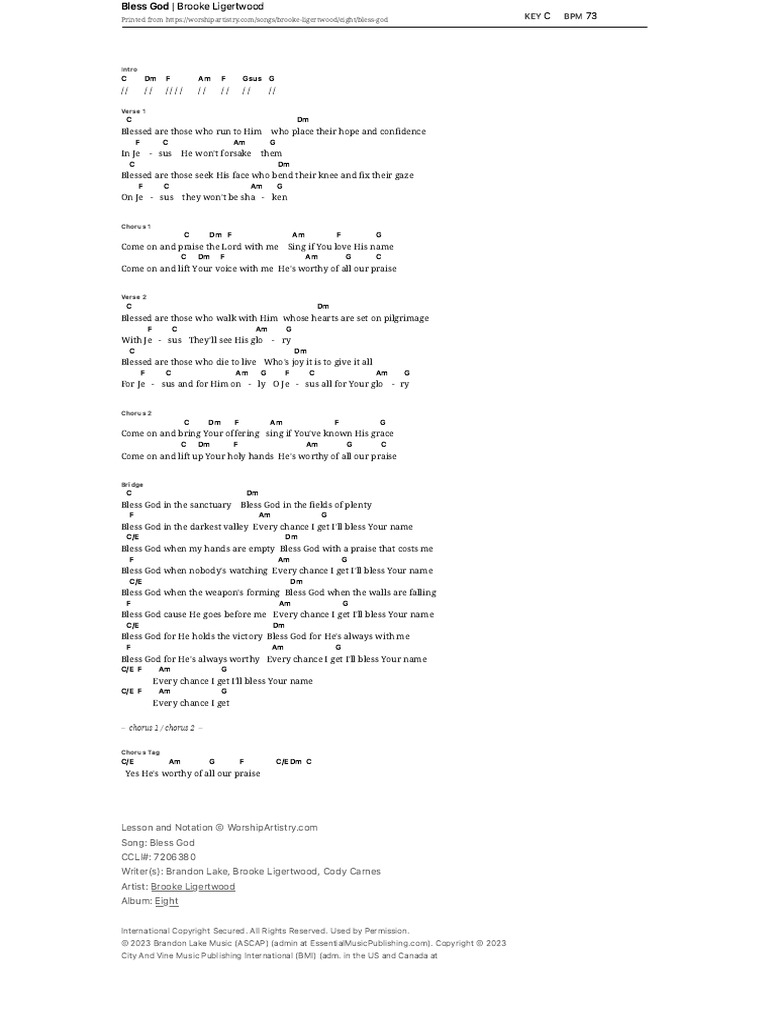 Bless God Chords and Lyrics Guide | PDF