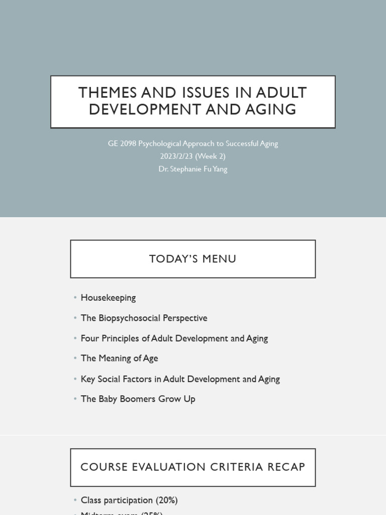 (GE 2098) WK 2 - Themes and Issues in Adult Development and Aging | PDF ...