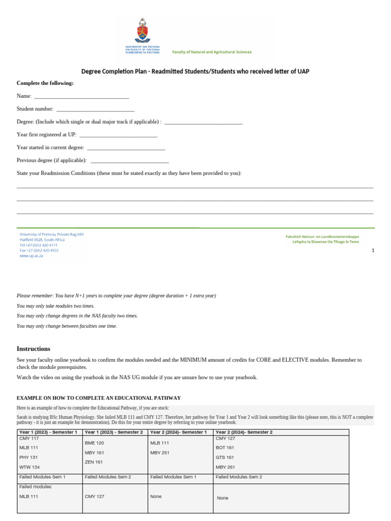 Readmitted and UAP Completion Plan | PDF