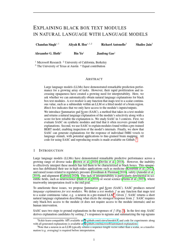 Explaining Black Box Text Modules in Natural Language With Language ...