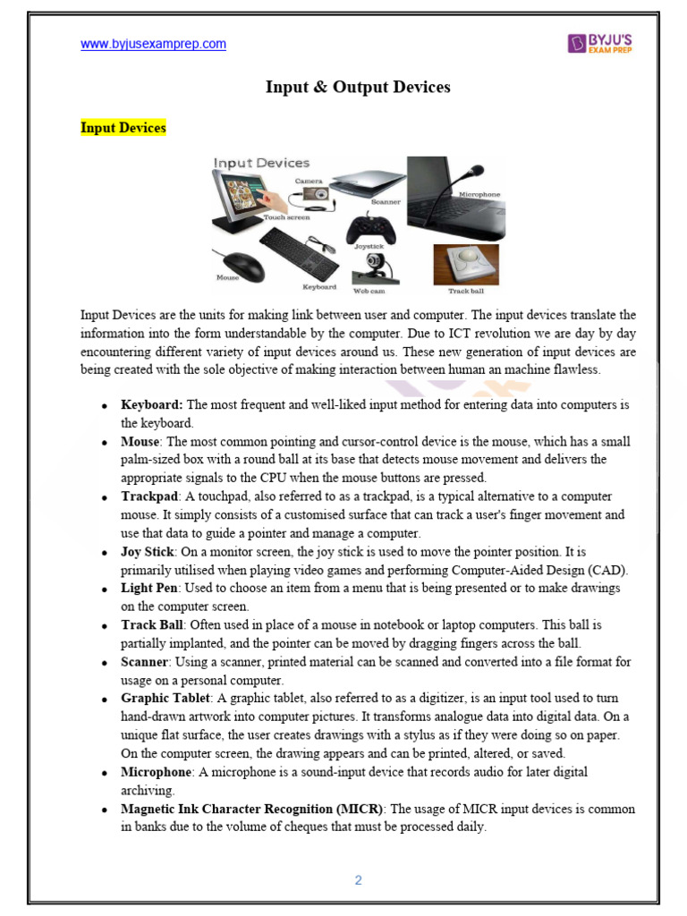 Basic Input Out Devices | PDF | Printer (Computing) | Input/Output