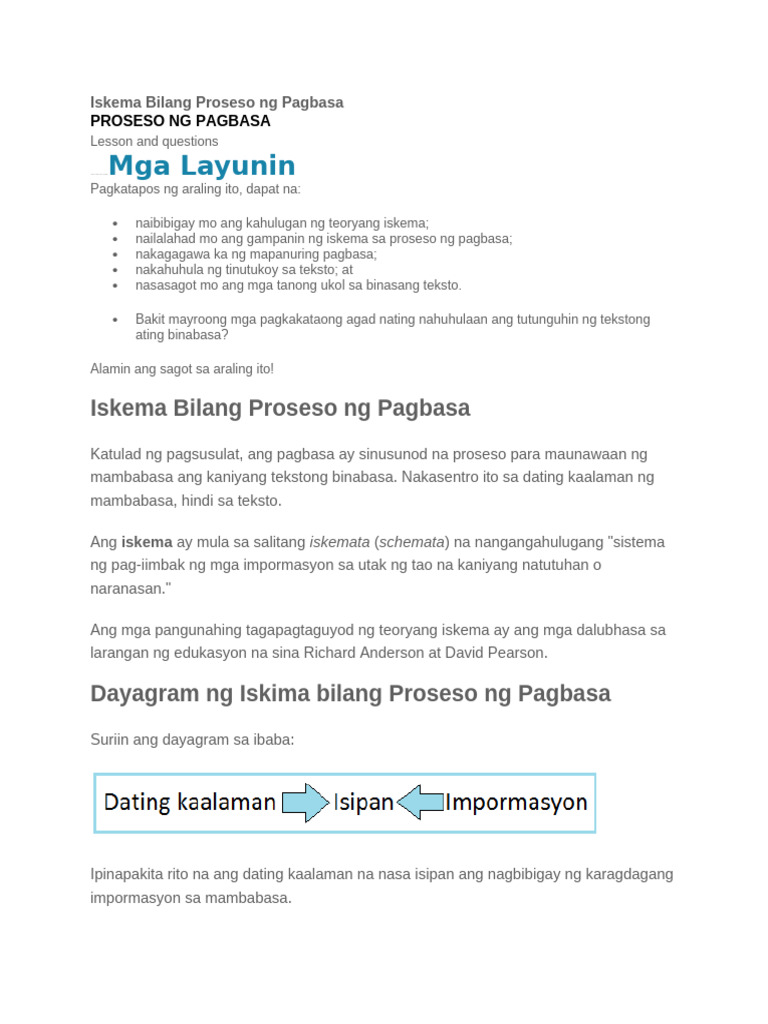 Iskema Bilang Proseso NG Pagbasa | PDF