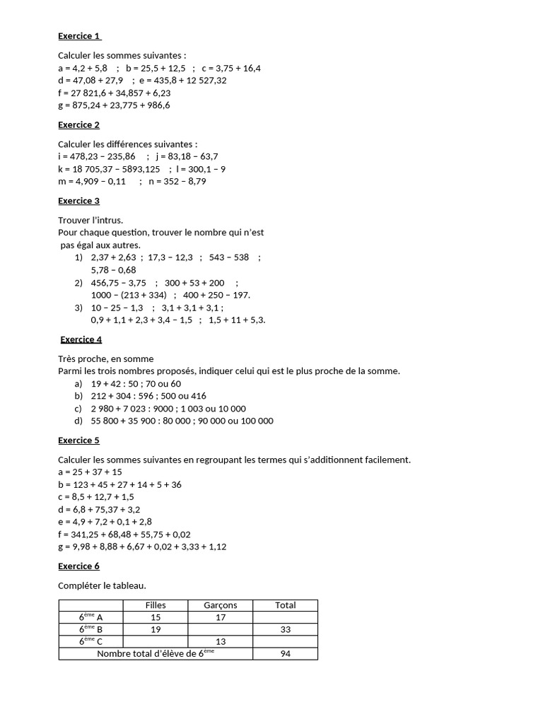 Exercices de Maths pour 6ème PDF | PDF