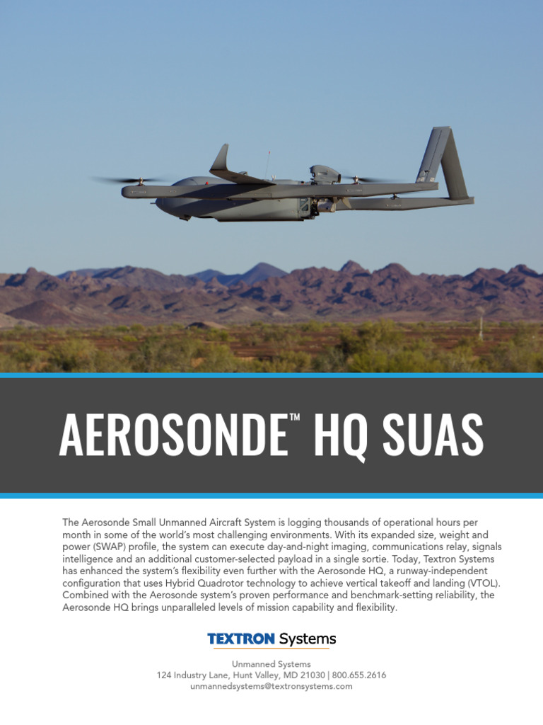 TS US Aerosonde HQ Datasheet | PDF | Unmanned Aerial Vehicle | Takeoff