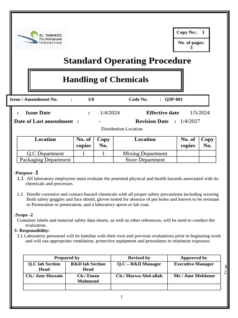 Lab Safety Procedures for Chemical Handling | PDF | Laboratories ...