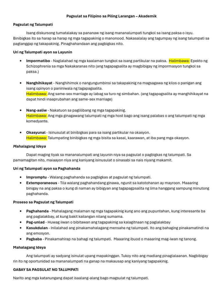 Pagsulat NG Talumpati | PDF
