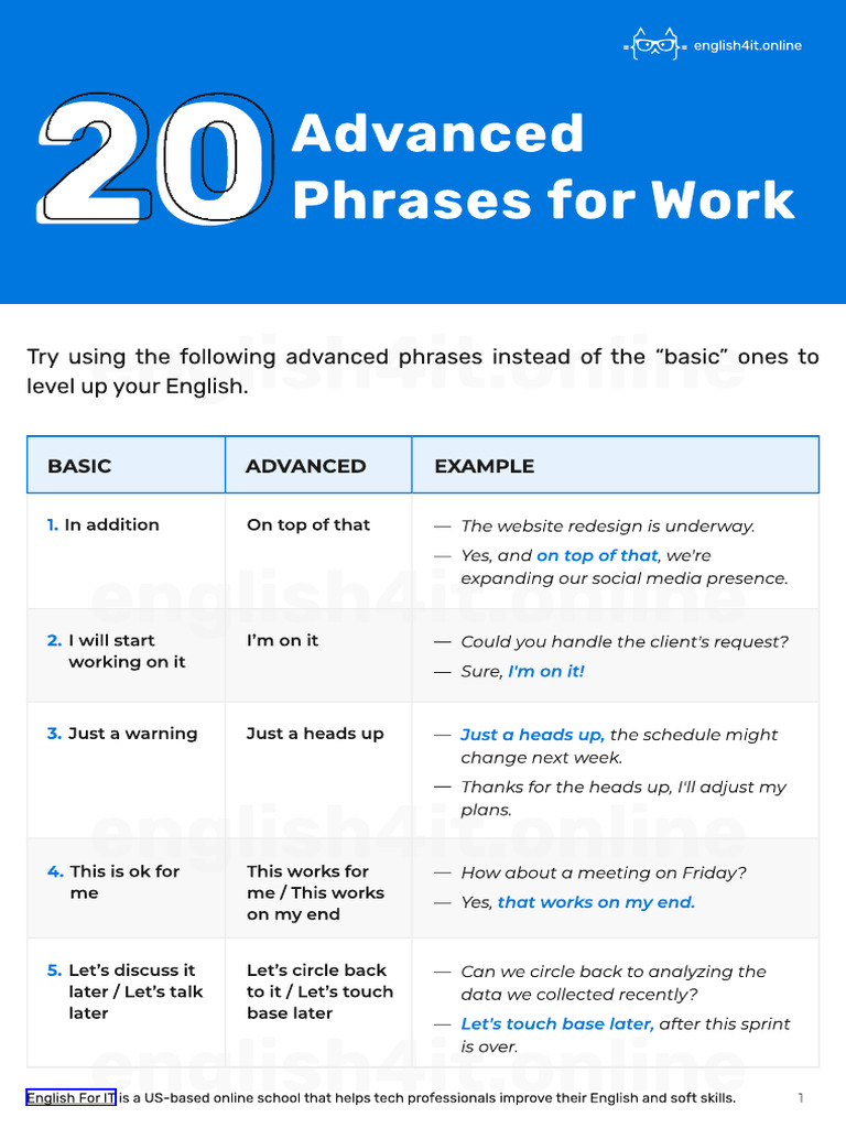 Advanced English Phrases for Work | PDF | Chess | Chess Theory